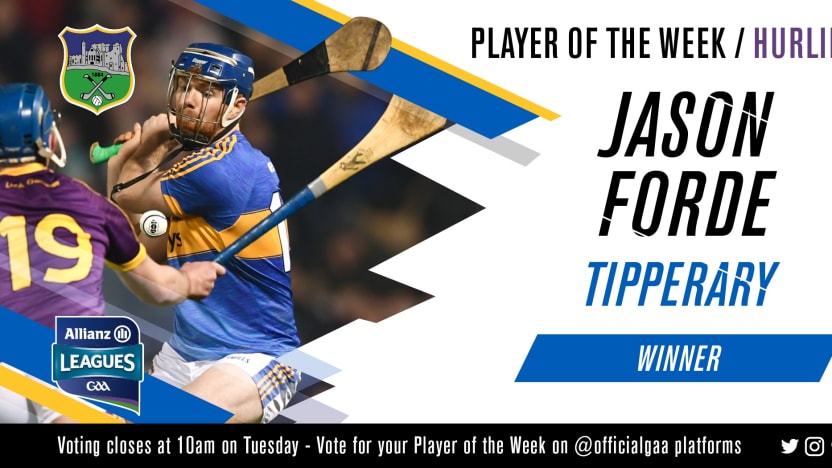 Jason Forde voted GAA.ie Hurler of the Week