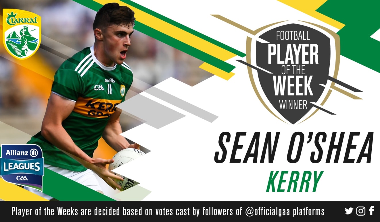 Sean O'Shea voted GAA.ie Footballer of the Week